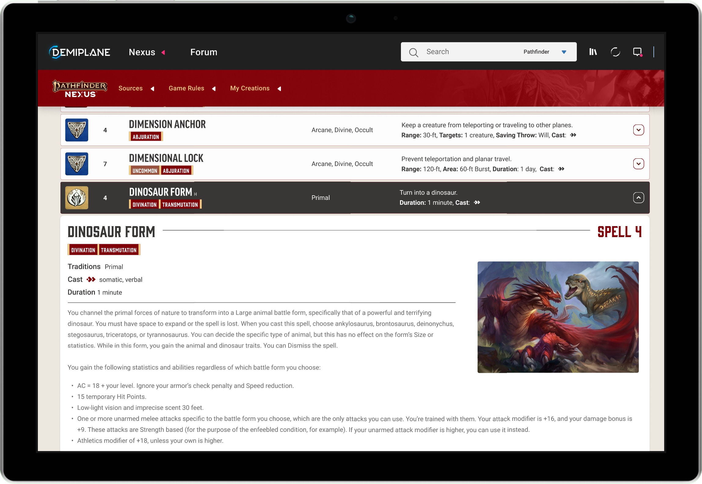 Demiplane – Pathfinder Nexus – Spell Tables (Surface Pro) – Nerdarchy