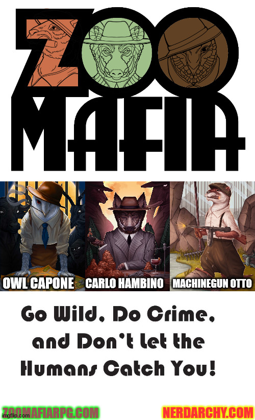 Zoo Mafia RPG Logo over top of the crime bosses Owl Capone, Carlo ...